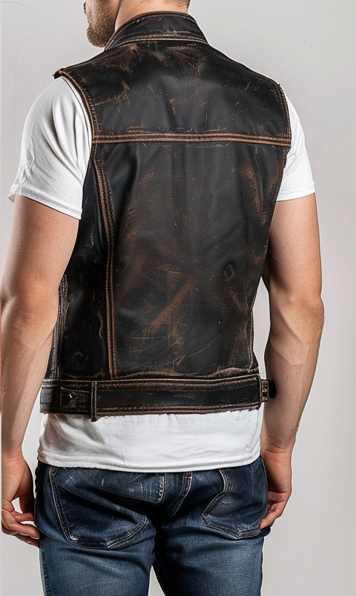 Antonio Men's Distressed Leather Vest: Rugged, stylish, and timeless
