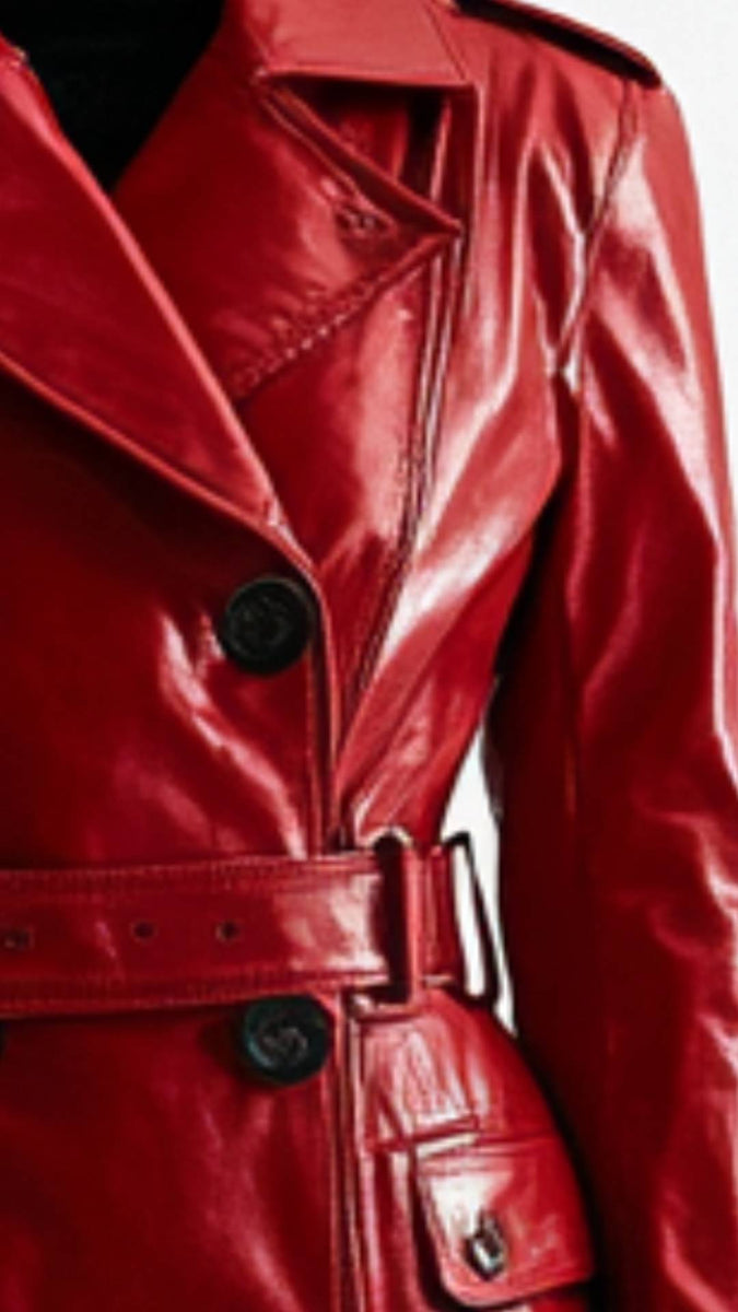 Aria Leather Red Long Coat - Women Long Coat Red