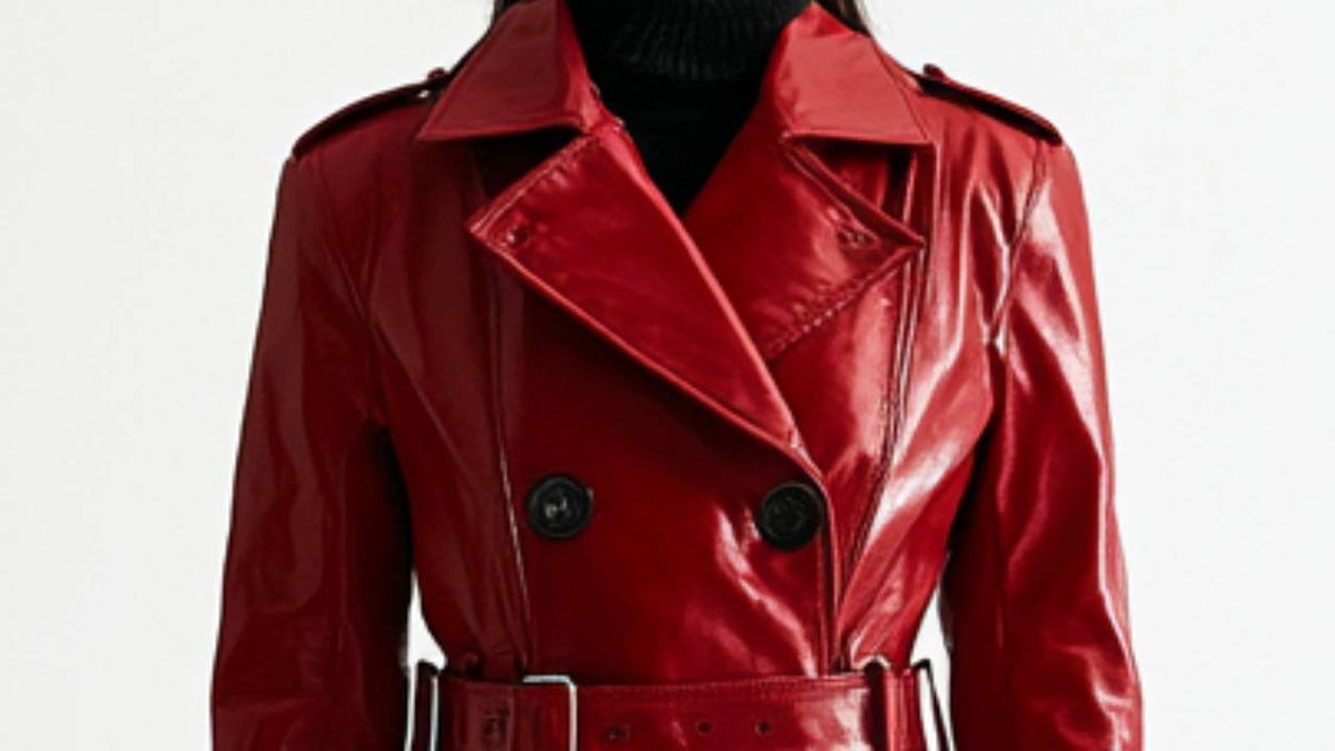 Aria Leather Red Long Coat - Women Long Coat Red