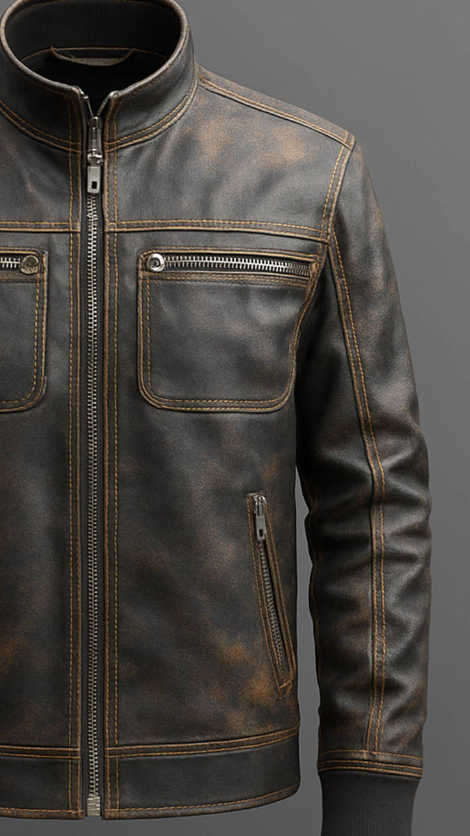 Enzo Leather Brown Jacket - Men Leather Jacket Brown