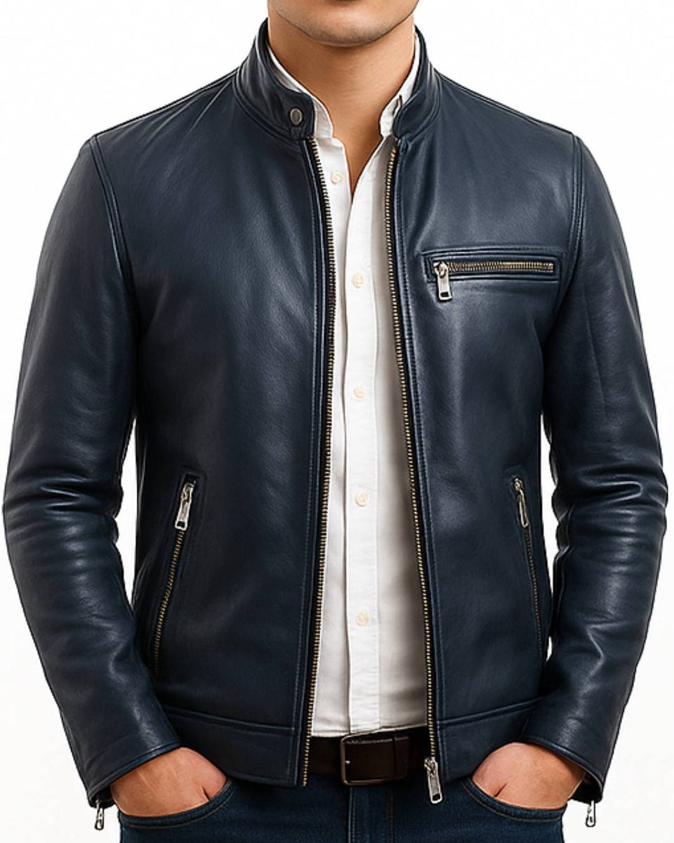 Harrison Blue Leather Jacket - Men Leather Jacket Blue