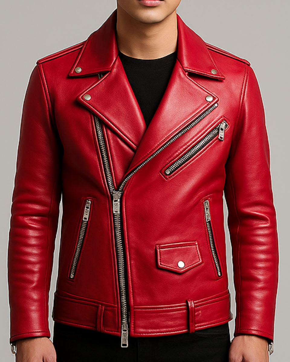 Isaac Red Leather Jacket - Leather Jacket for Men Red