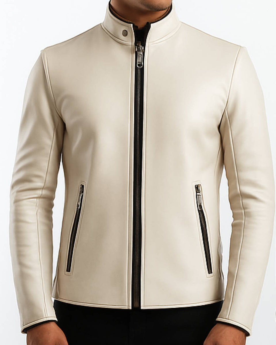 Logan white Leather Jacket - Men Leather Jacket white