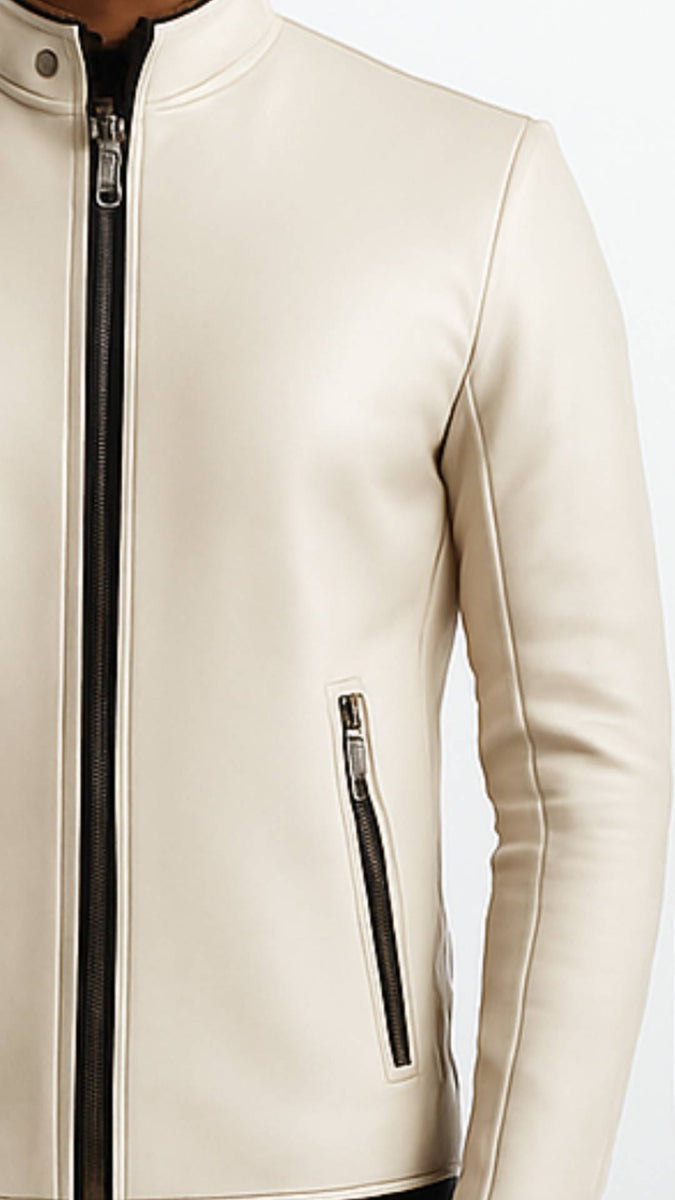 Logan white Leather Jacket - Men Leather Jacket white