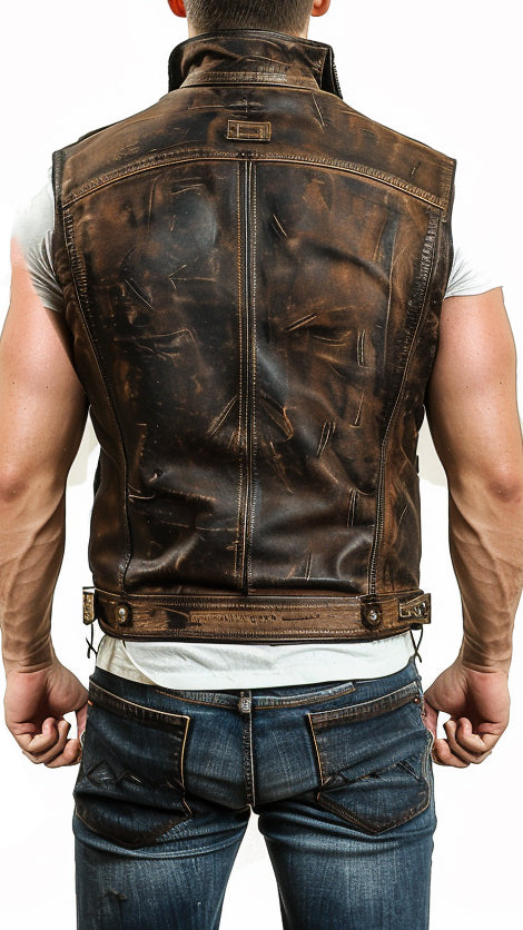 Men Atlas Distressed Brown Leather Vest - rugged, stylish, timeless