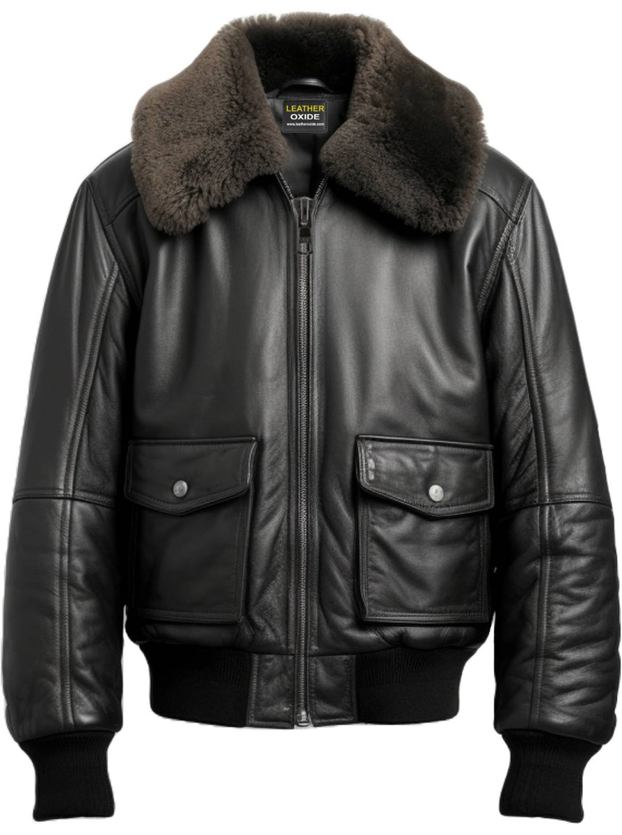 Stylish Men Black Leather Bomber Jacket - G1 Bomber Leather Jacket