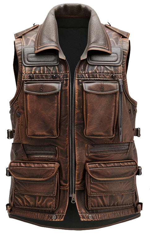 Shop Men Distressed Brown Military Style Leather Vest