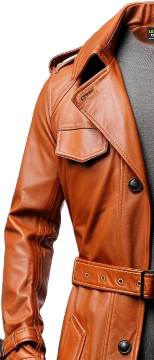 Men Long Leather Tan Color Coat– Stylish, Durable, & Timeless Elegance