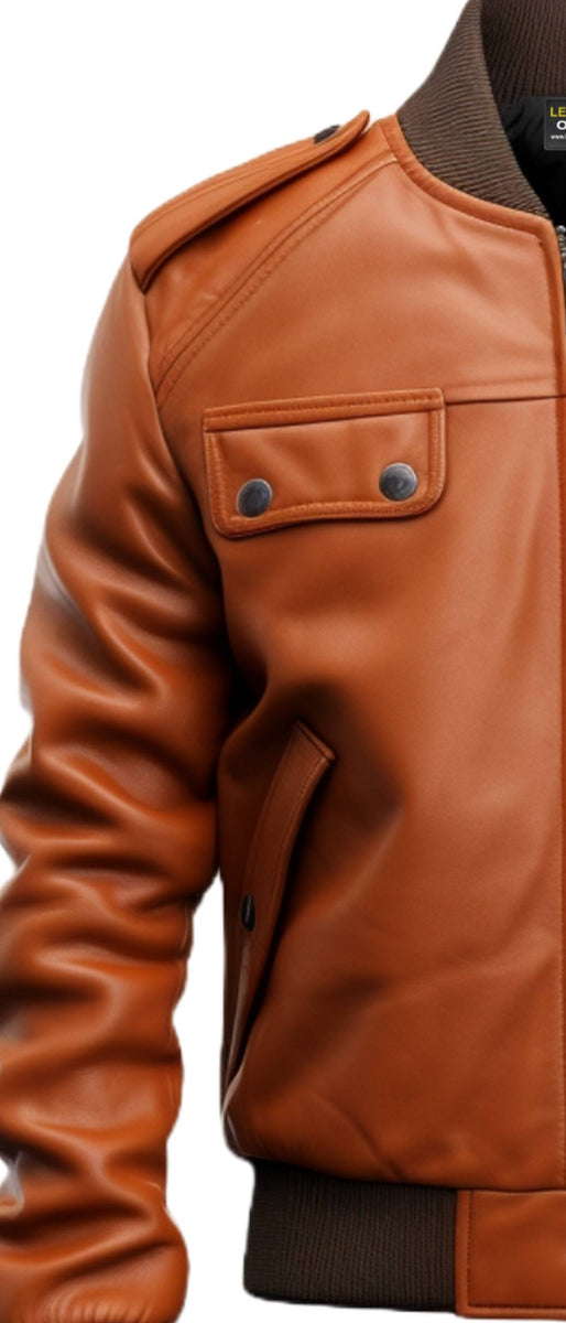 Shop Men Strap Pocket Bomber Leather Jacket