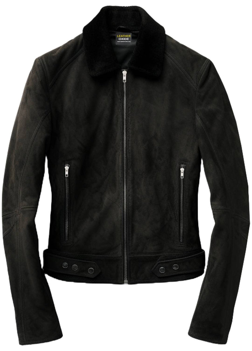 Buy Men Suede Leather Jacket Black - Suede Black Jacket