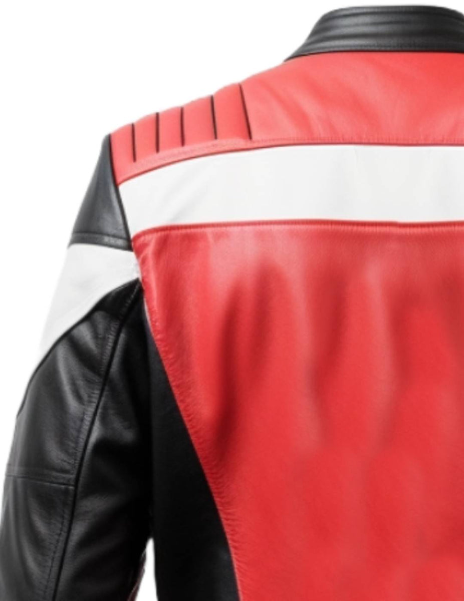 Stylish Mens Leather Jacket - Faux Leather Red and Black