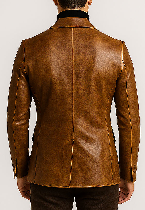 Vintage Tan Brown Distressed Leather Blazer