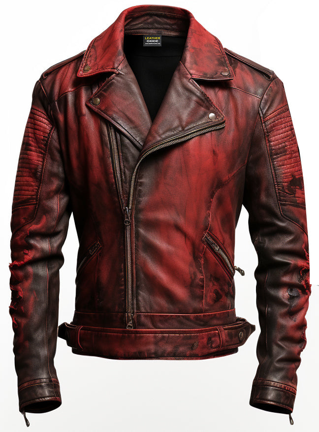Stylish Men Bloody Red Leather Jacket for Halloween