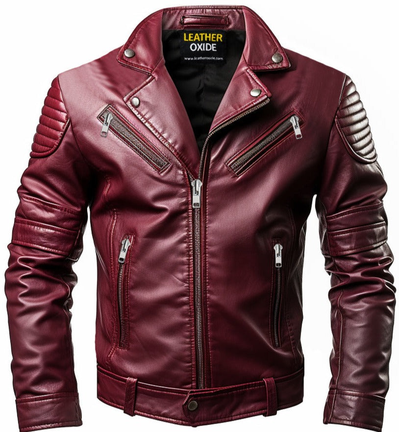 Shop Men Angel Maroon Designer Leather Jacket