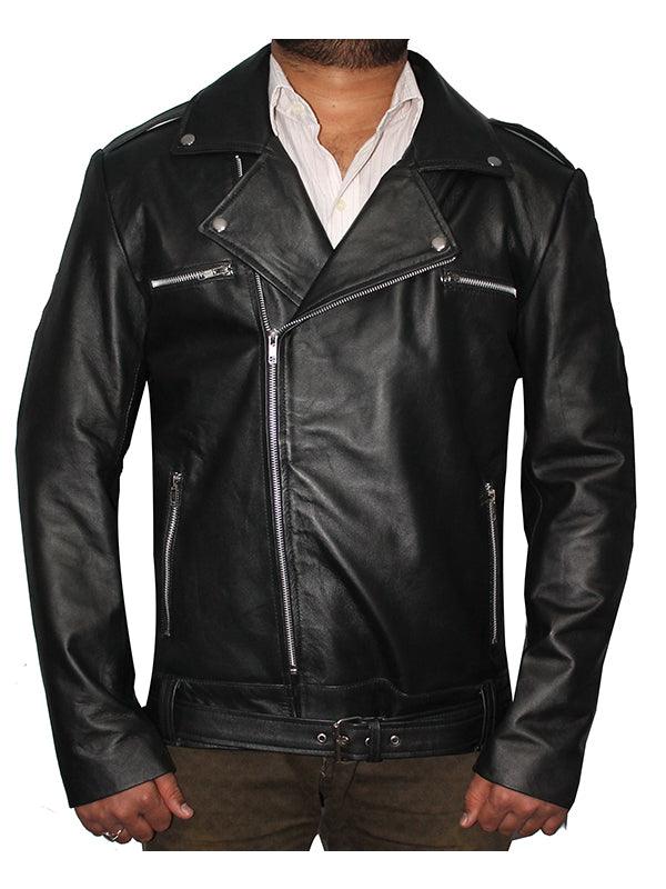 Shop Men Biker Walking Negan Leather Jacket - Black